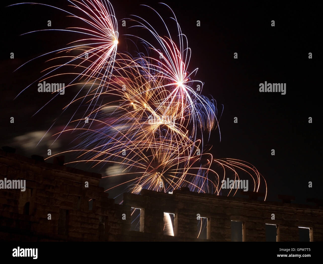 Fireworks over amphitheater Stock Photo - Alamy