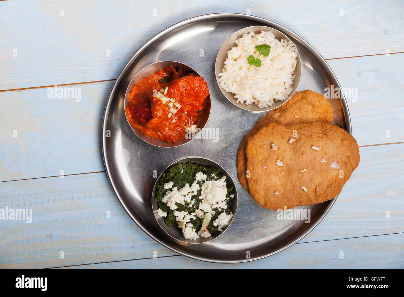 mixed indian thali food with rice Stock Photo - Alamy
