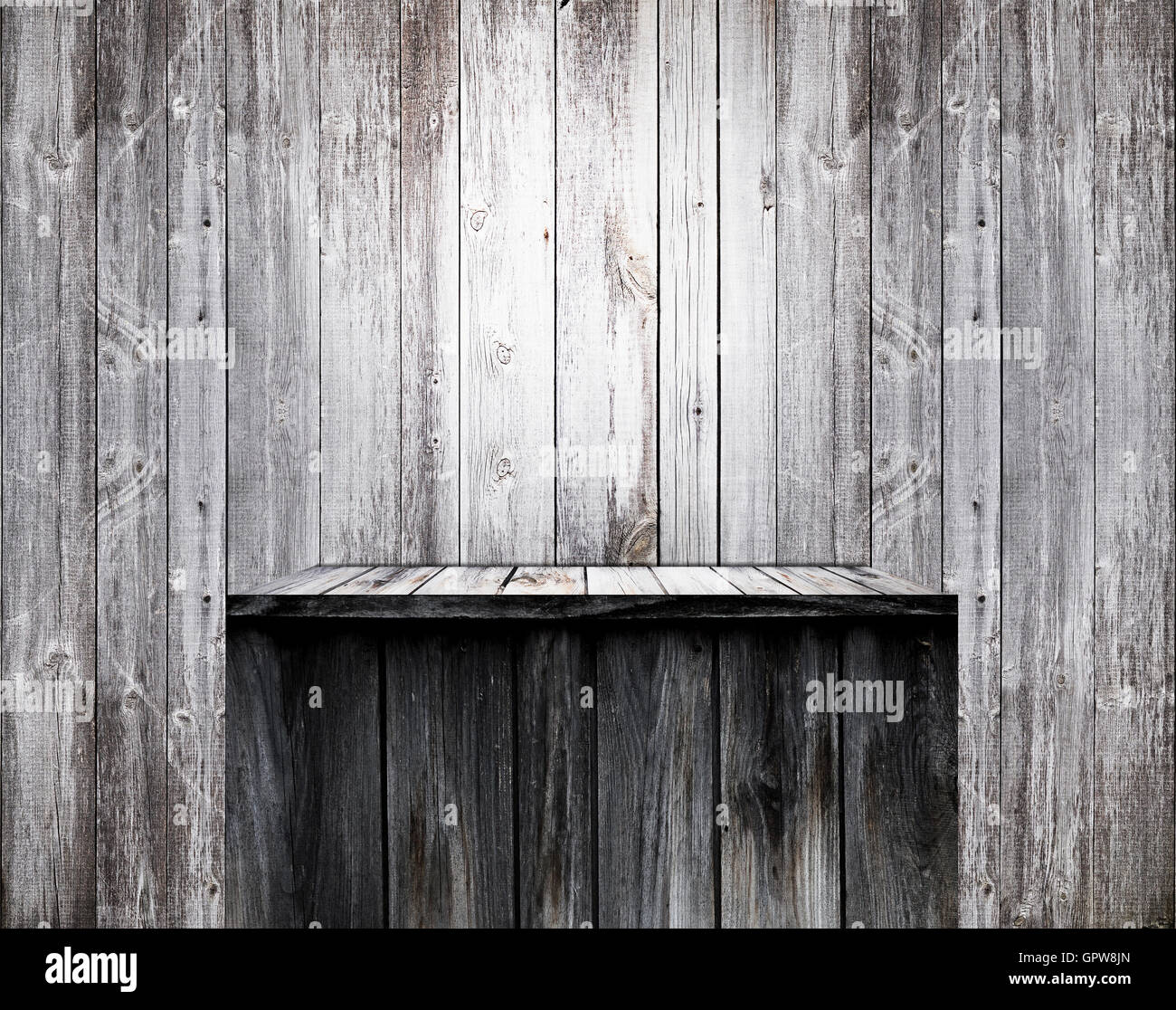 Empty wood shelf on old wall Stock Photo - Alamy