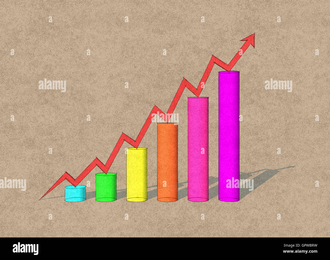 sketch of 3d bar graph with arrow Stock Photo - Alamy