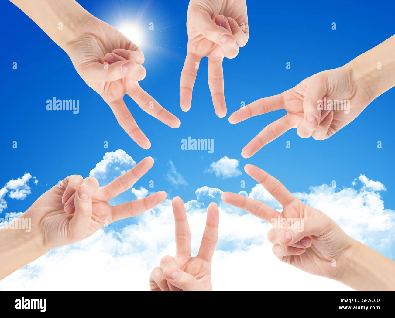 Hands of teamwork , forming the star shape Stock Photo - Alamy