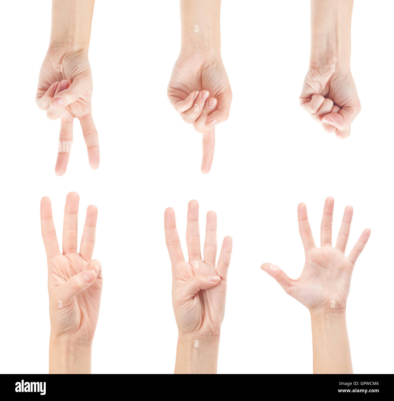 Counting woman hands (0 to 5) isolated on white background Stock Photo ...