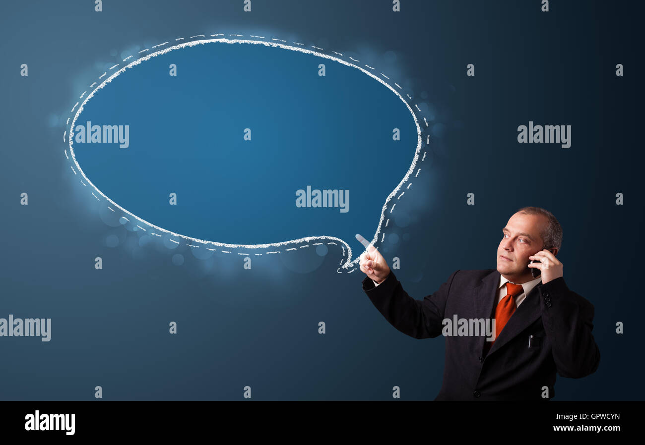 businessman making phone call and presenting speech bubble copy Stock ...