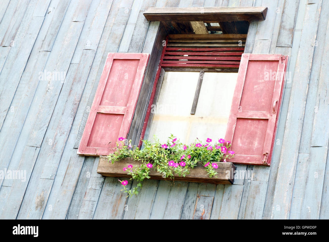 vintage windows with flower decoration Stock Photo - Alamy