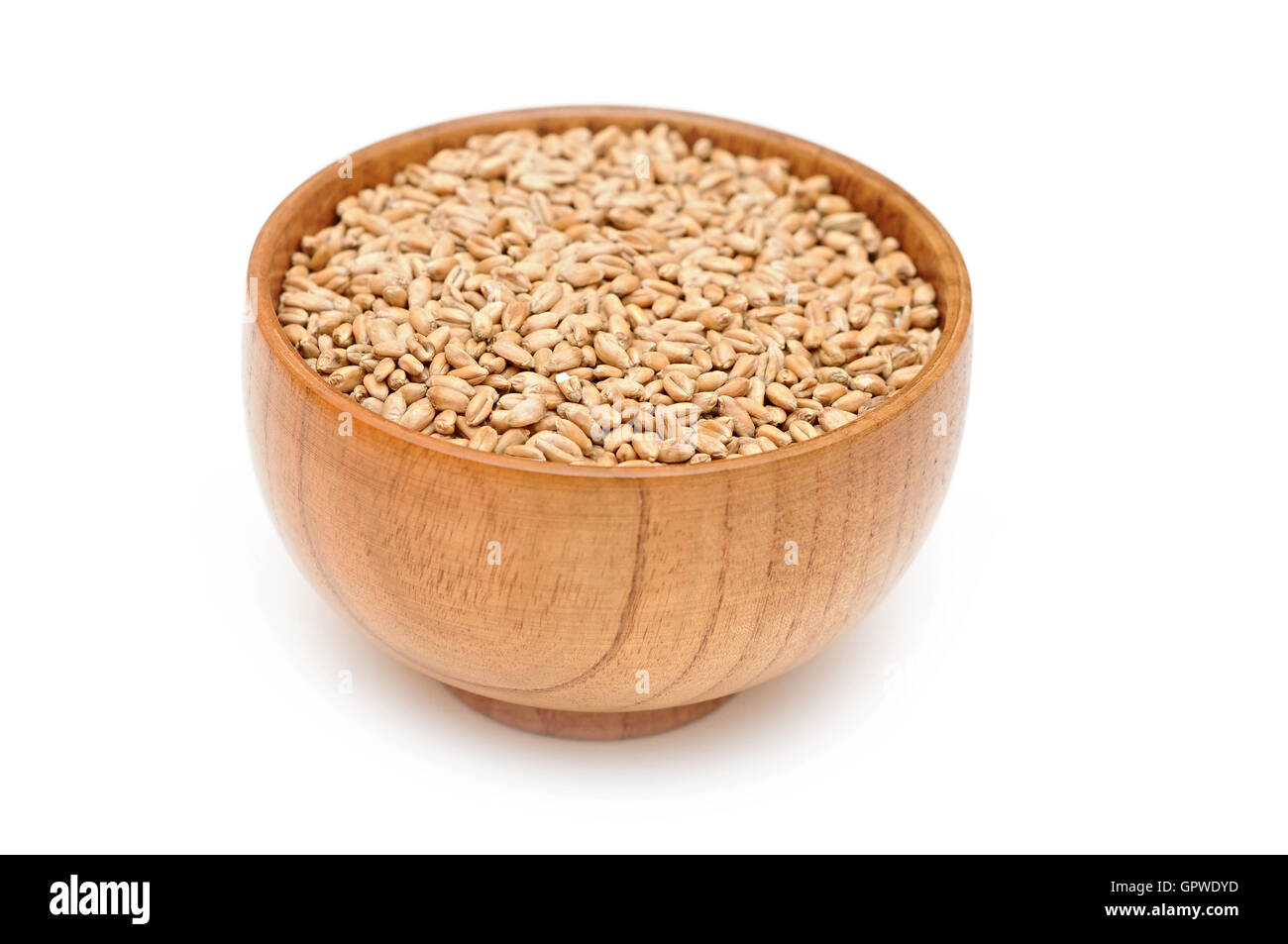 grain wheat in wooden bowl isolated on white Stock Photo - Alamy