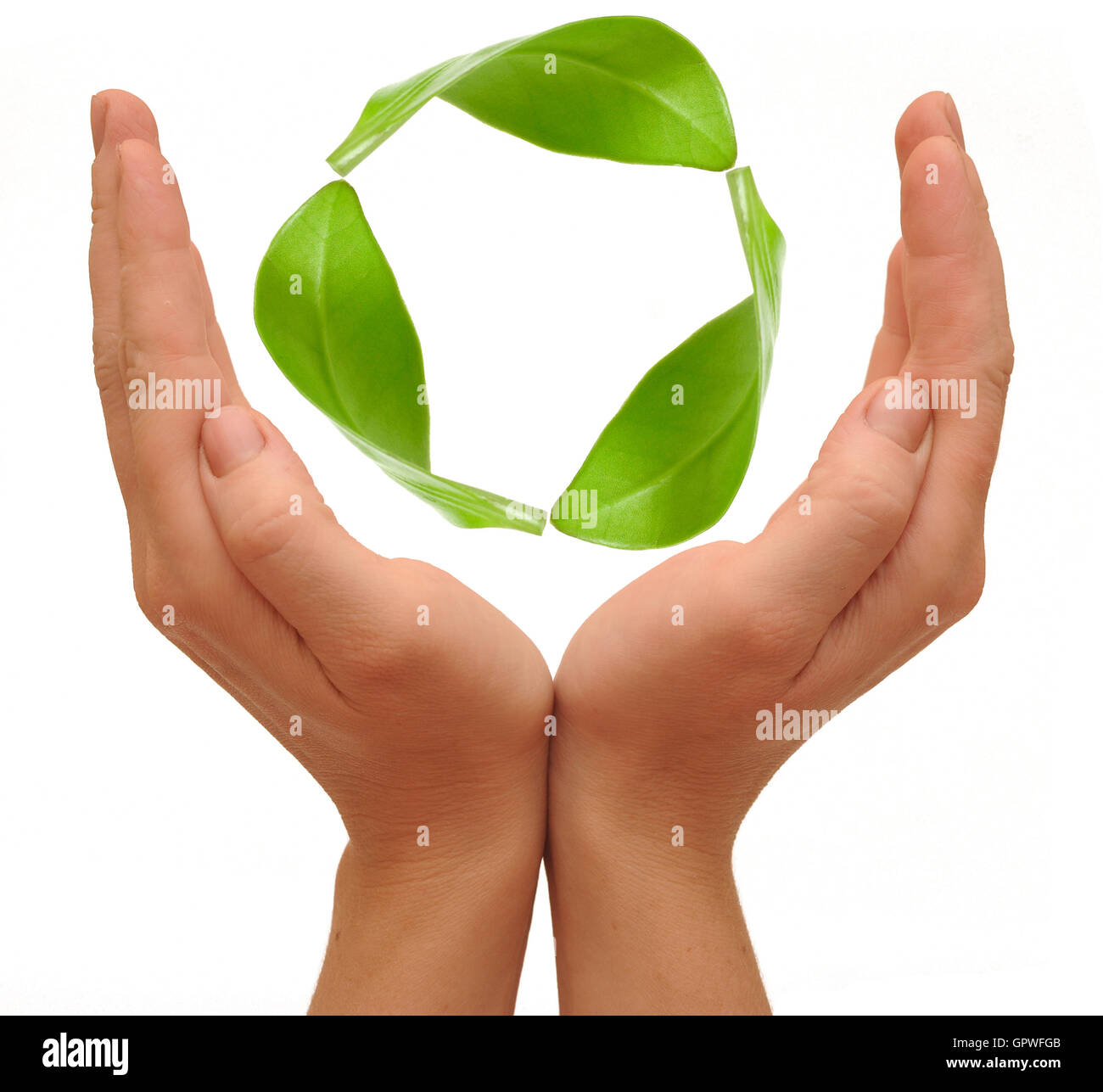 Recycling symbol made from hands isolated on white background Stock ...