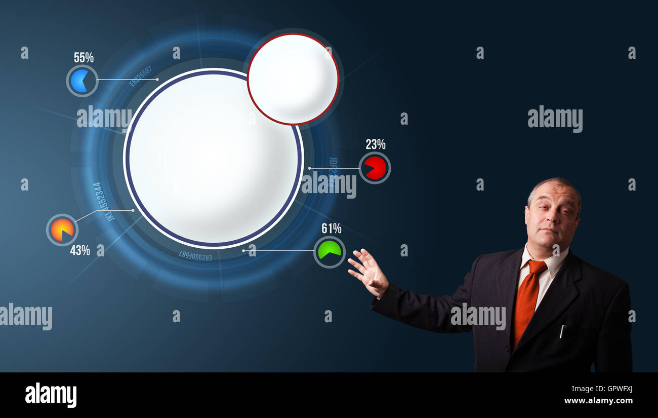 businessman presenting abstract modern pie chart with copy space Stock ...