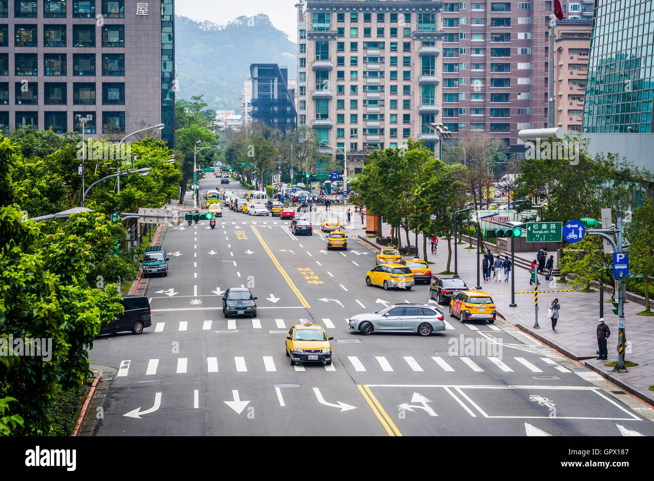 View modern skyscrapers and Songzhi Road, in the Xinyi District, Taipei ...
