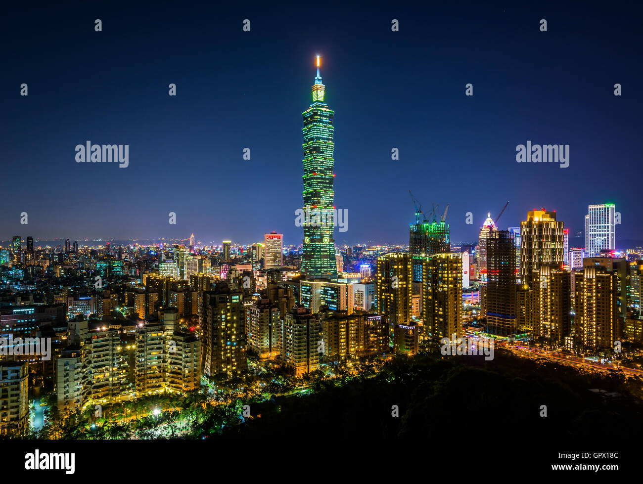 View of Taipei 101 and the Taipei skyline at night, from Elephant ...