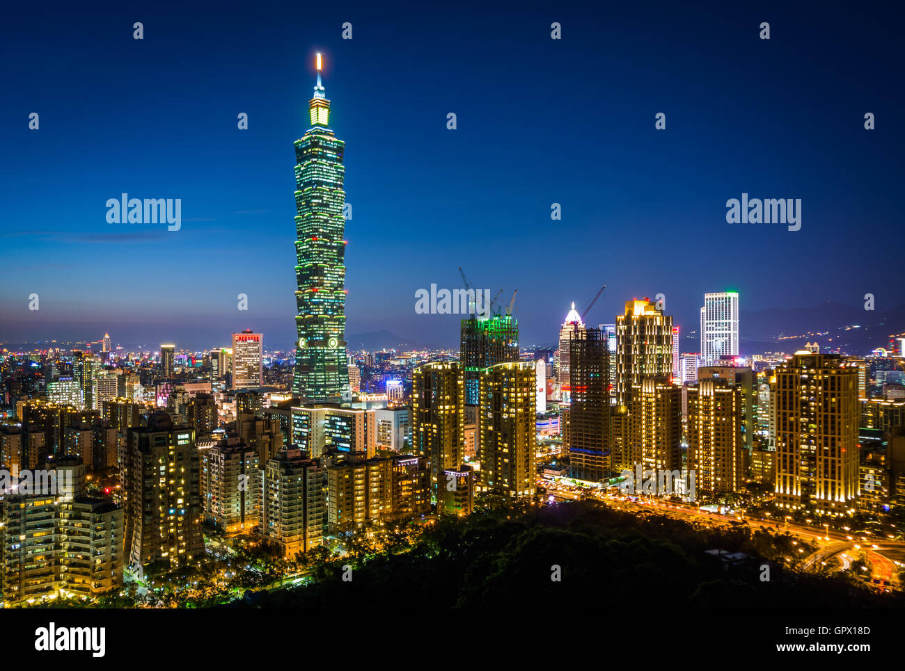 View of Taipei 101 and the Taipei skyline at night, from Elephant ...