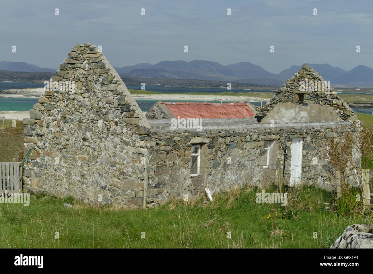 Stone Cottage Ruins on the island of Inishbofin, Left to the harsh ...