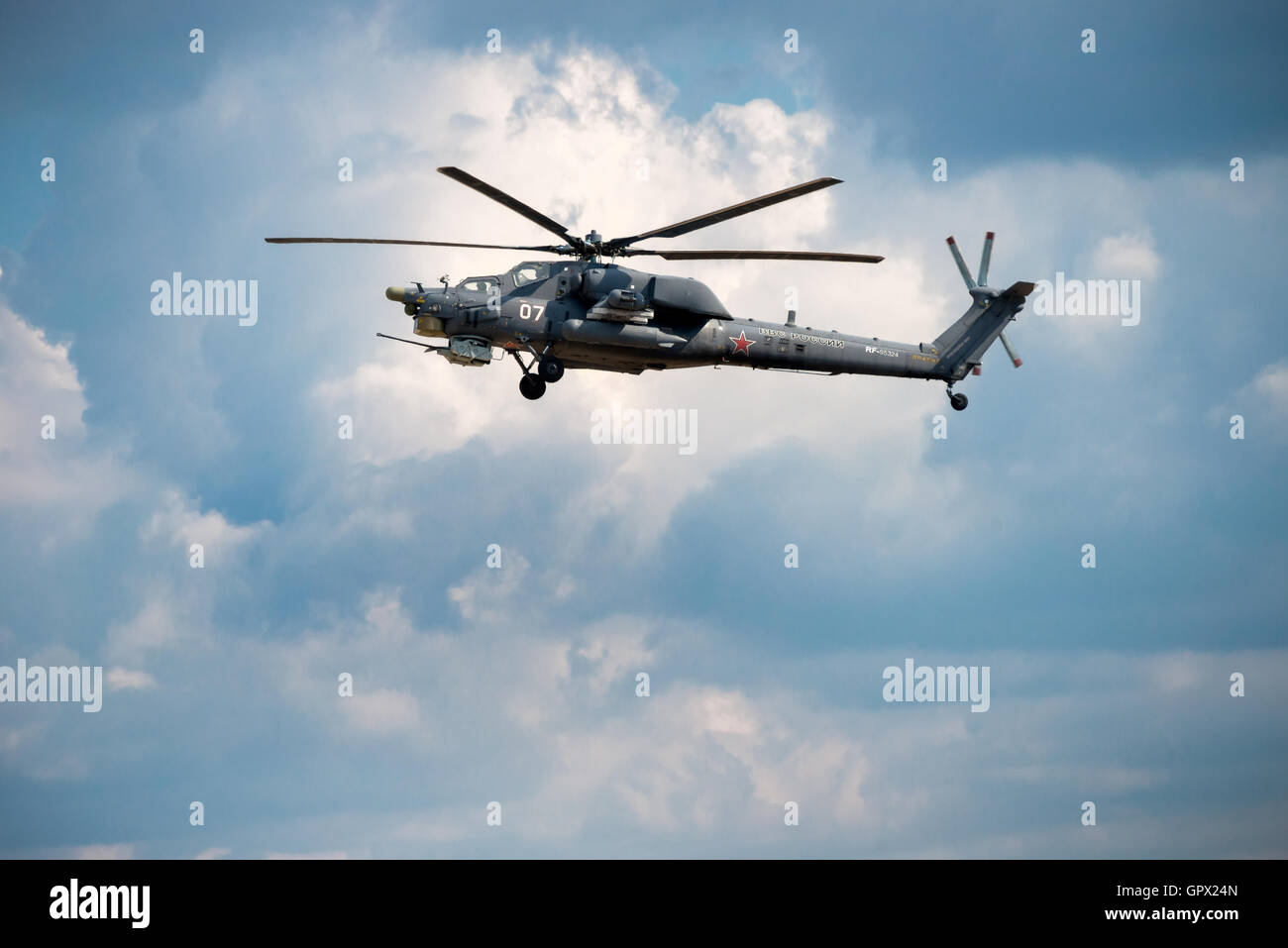 Russian Air Force Mi-28 "Havoc" attack helicopter climbing out of the ...