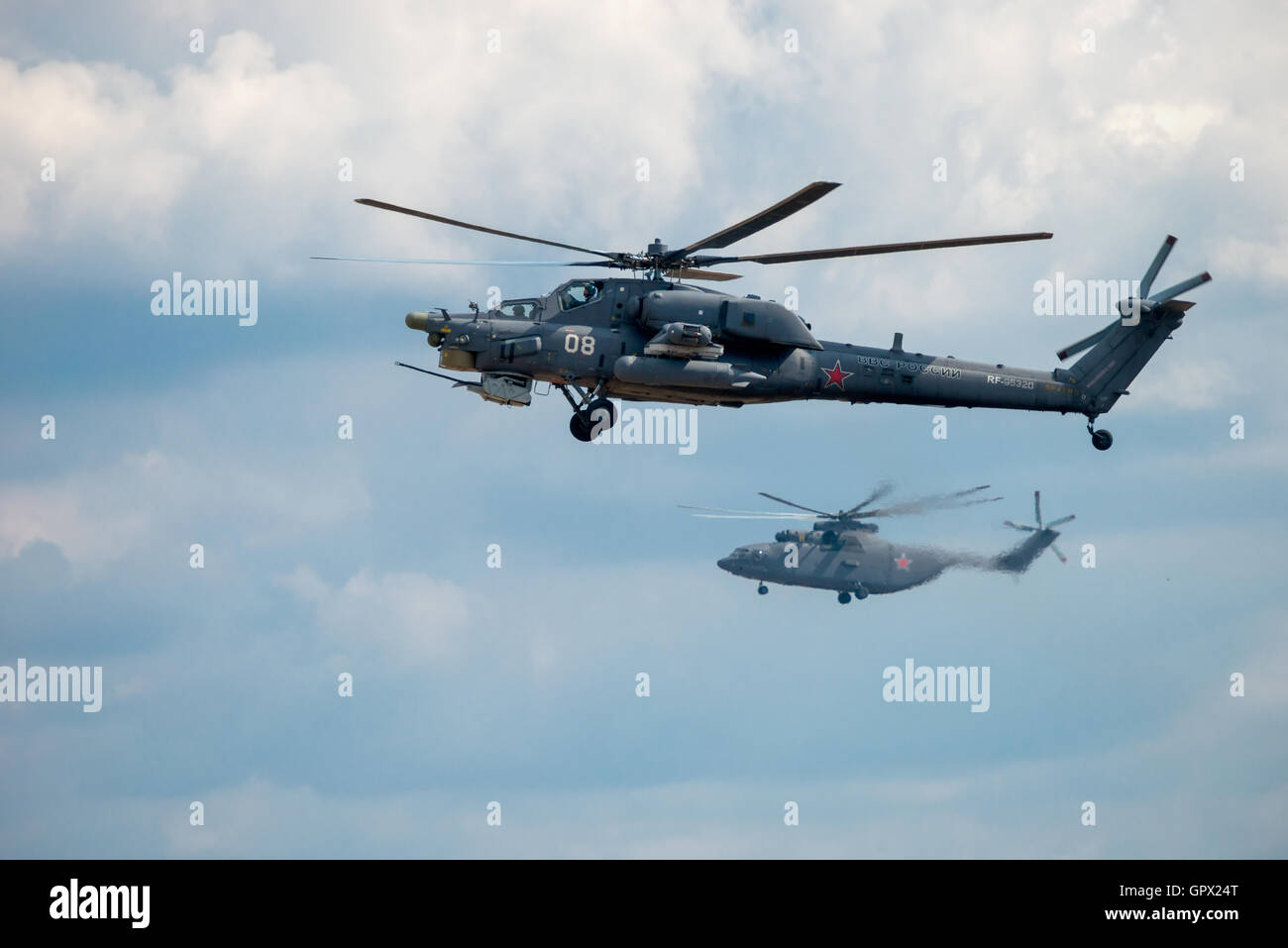 Russian Air Force Mi-28 "Havoc" attack helicopter climbing out of the ...