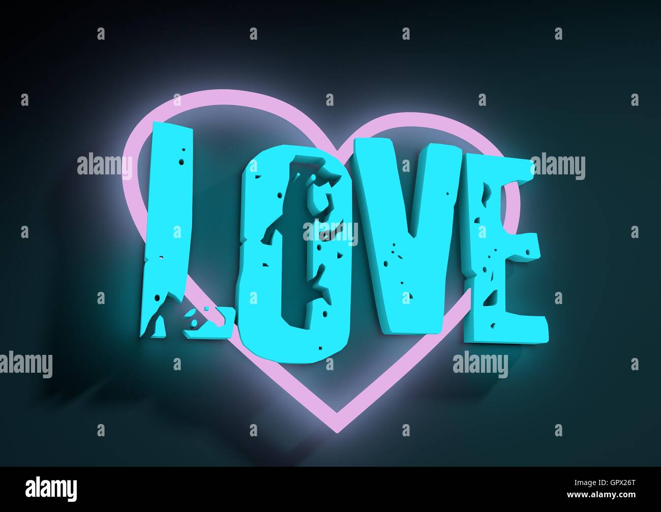 San Valentine card. Neon shine LOVE word in 3D effect Stock Photo - Alamy