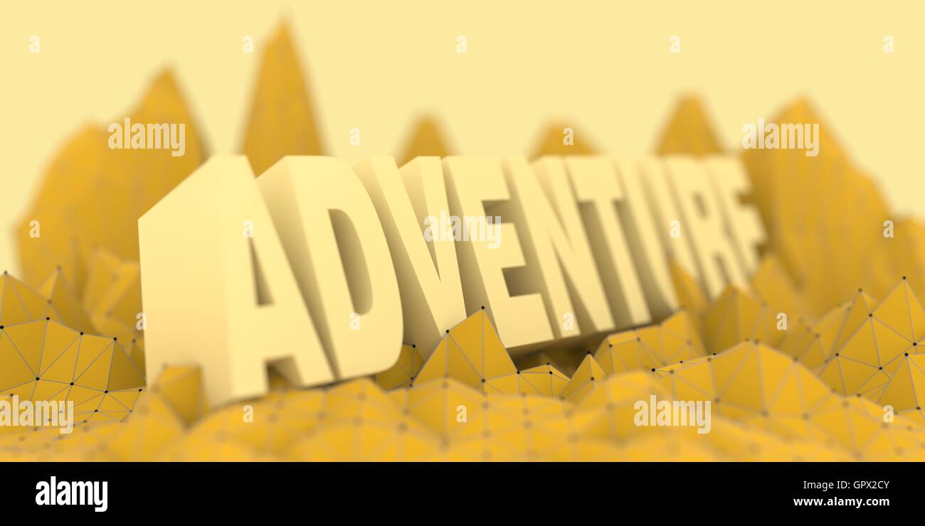 Low poly mountains landscape. Adventure text Stock Photo - Alamy
