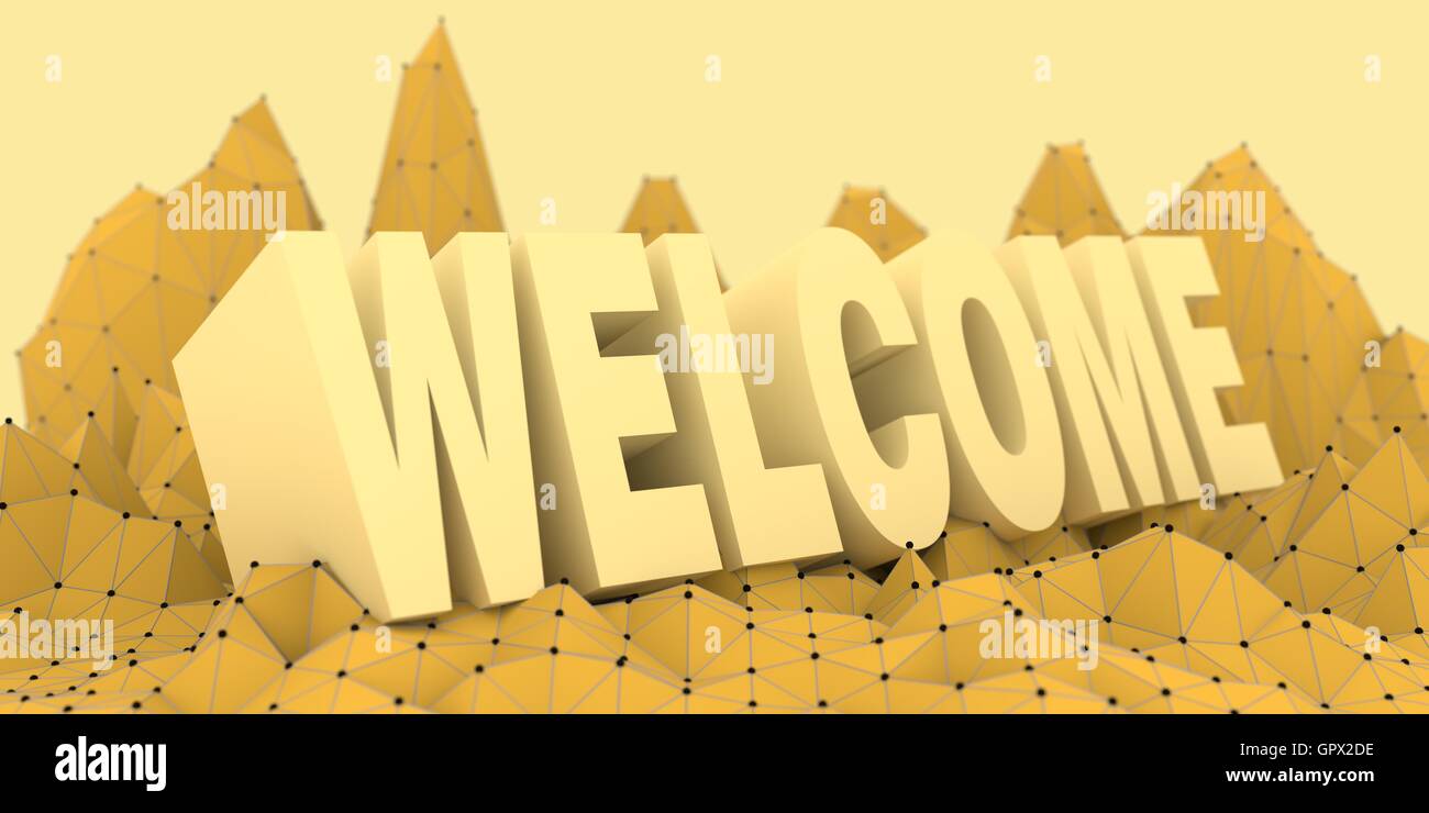 Low poly mountains landscape. Welcome text Stock Photo - Alamy