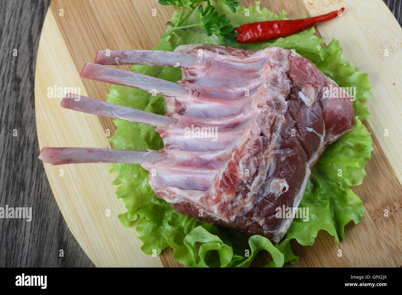 Lamb Frenched Rack 4 rib bone Stock Photo - Alamy