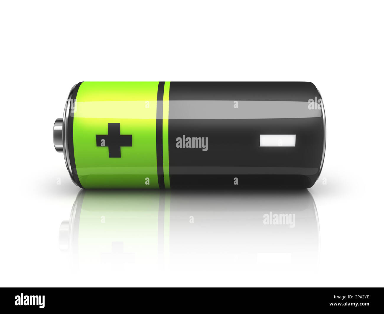 One battery on white background (done in 3d rendering Stock Photo - Alamy