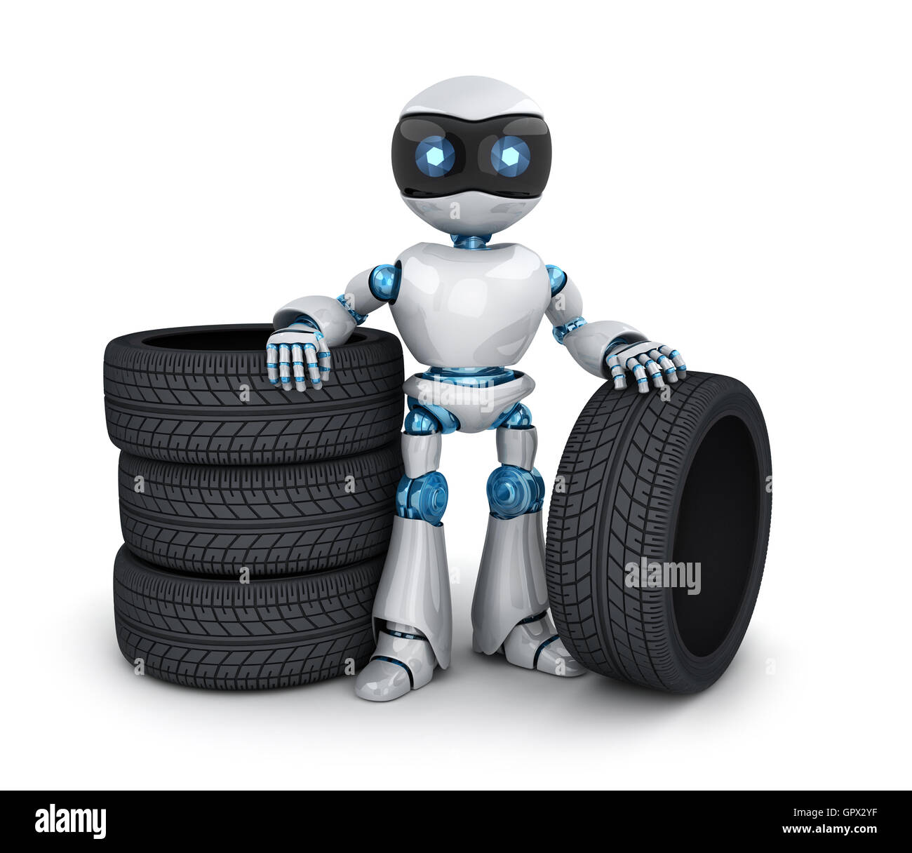 Modern robot and tire car (done in 3d rendering Stock Photo - Alamy