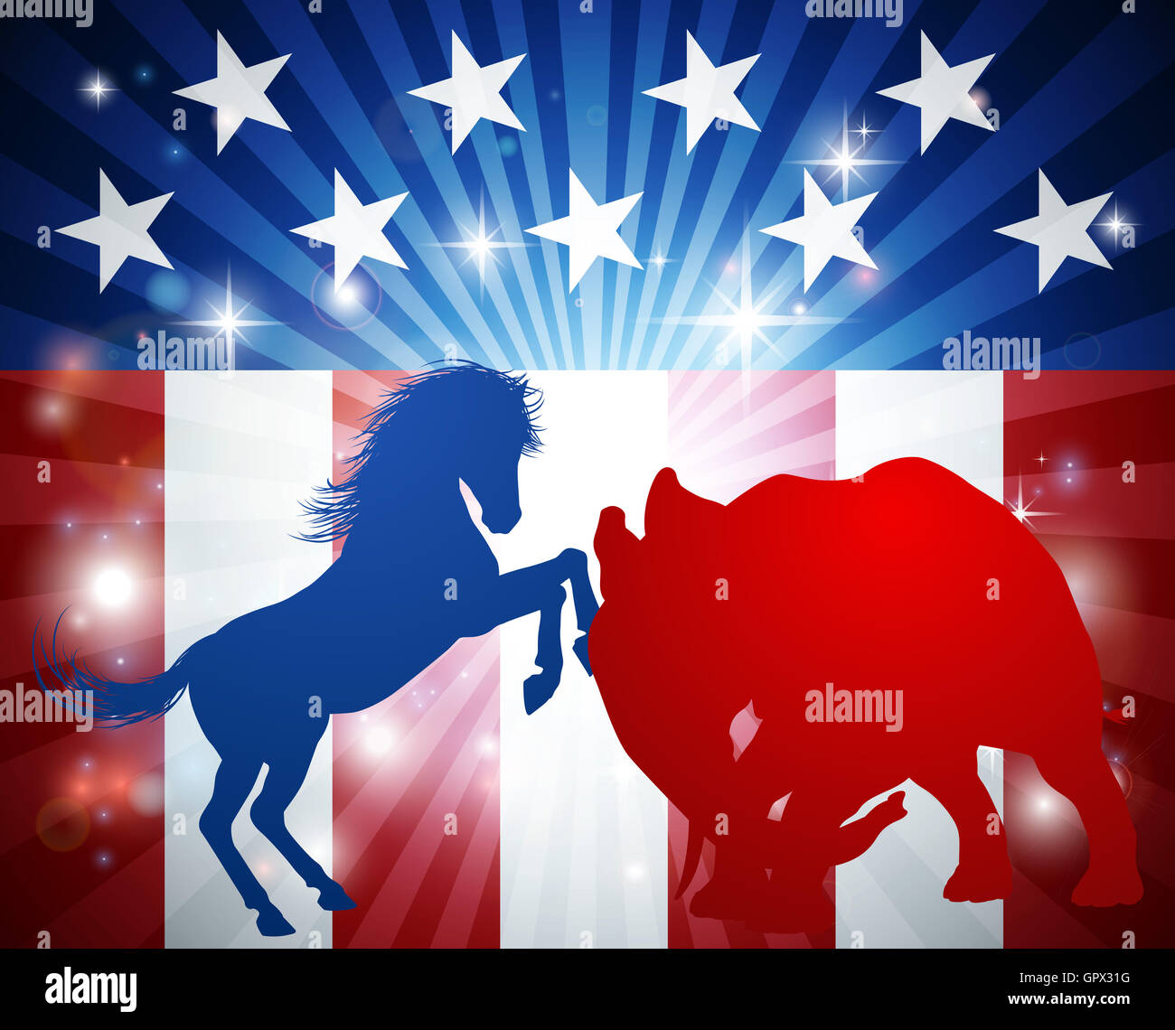 Mascot animals of American democratic and republican parties, blue ...