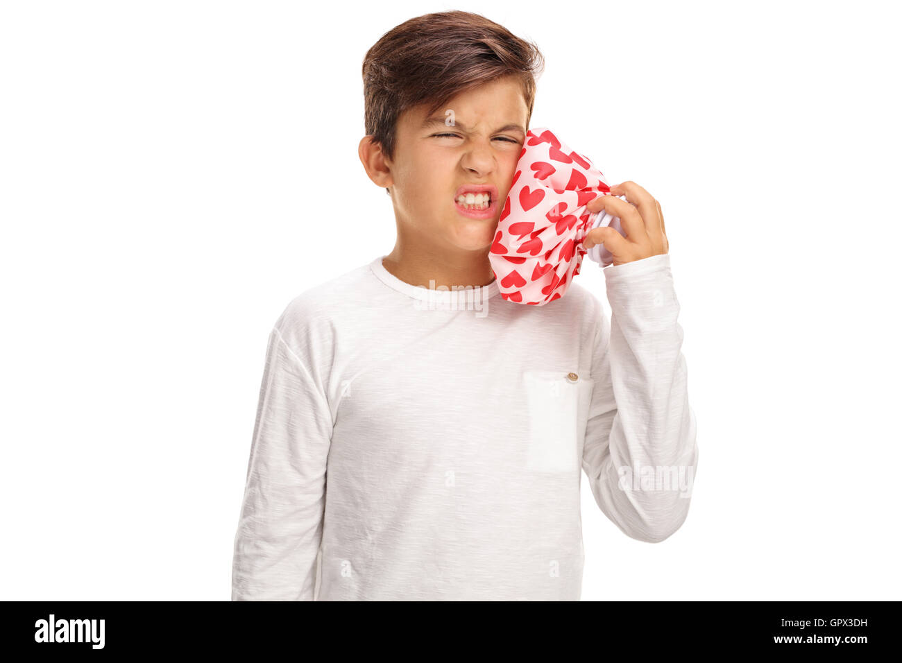 Little boy experiencing a toothache isolated on white background Stock ...