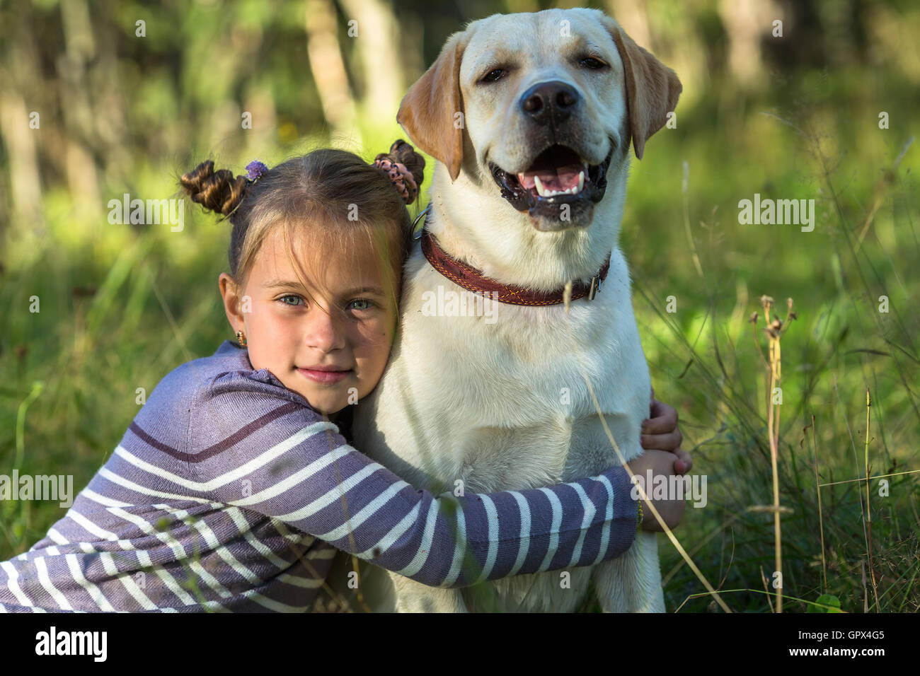 Little girl and her dog outdoors Stock Photo - Alamy