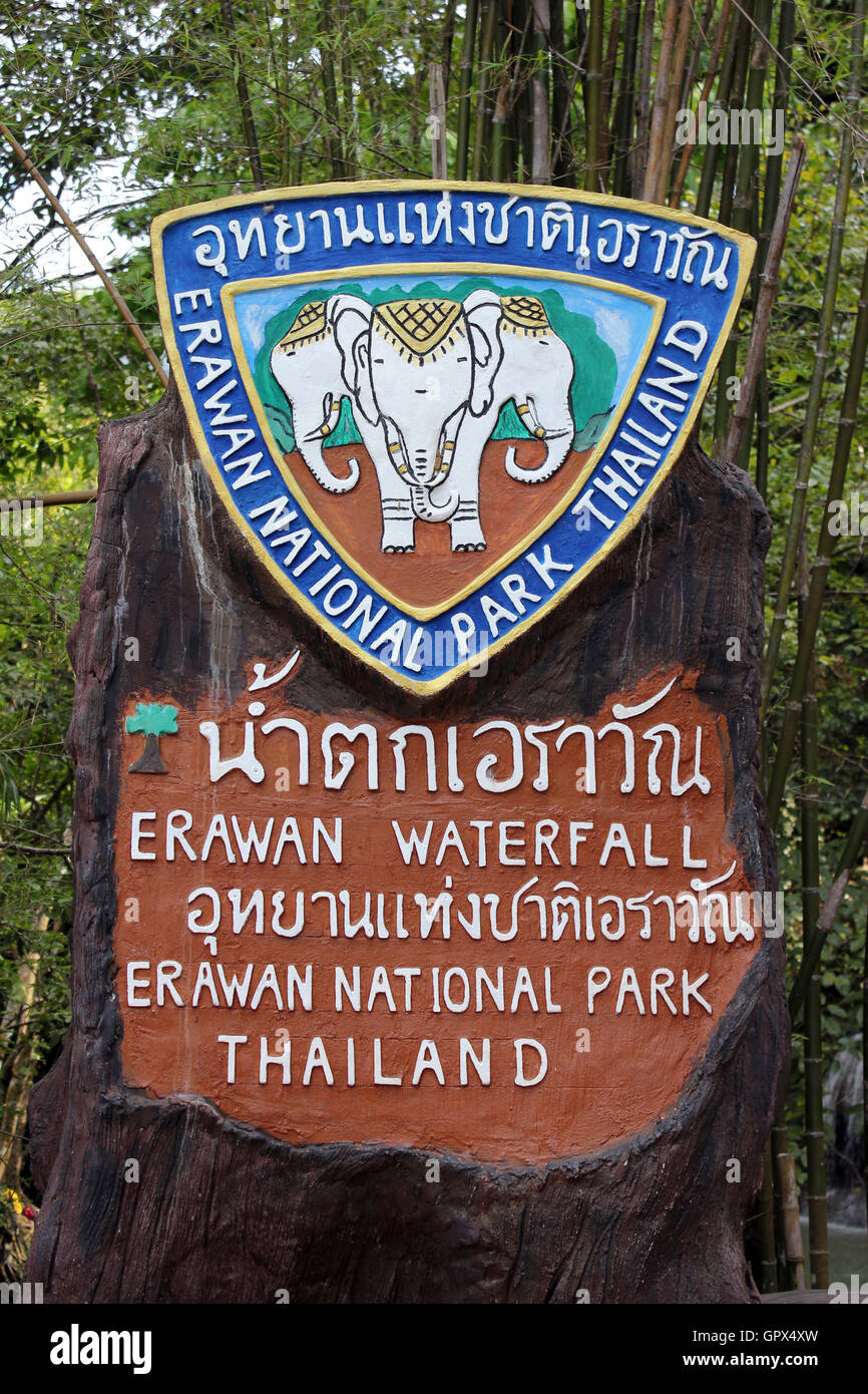 Erawan National Park sign Thailand Stock Photo - Alamy