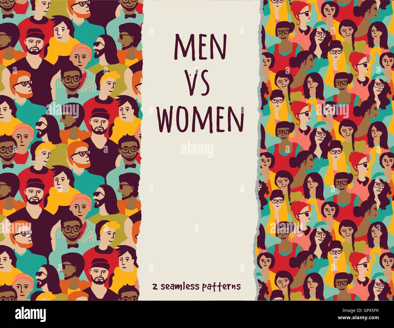 Men vs women crowd people color seamless patterns Stock Vector Image ...