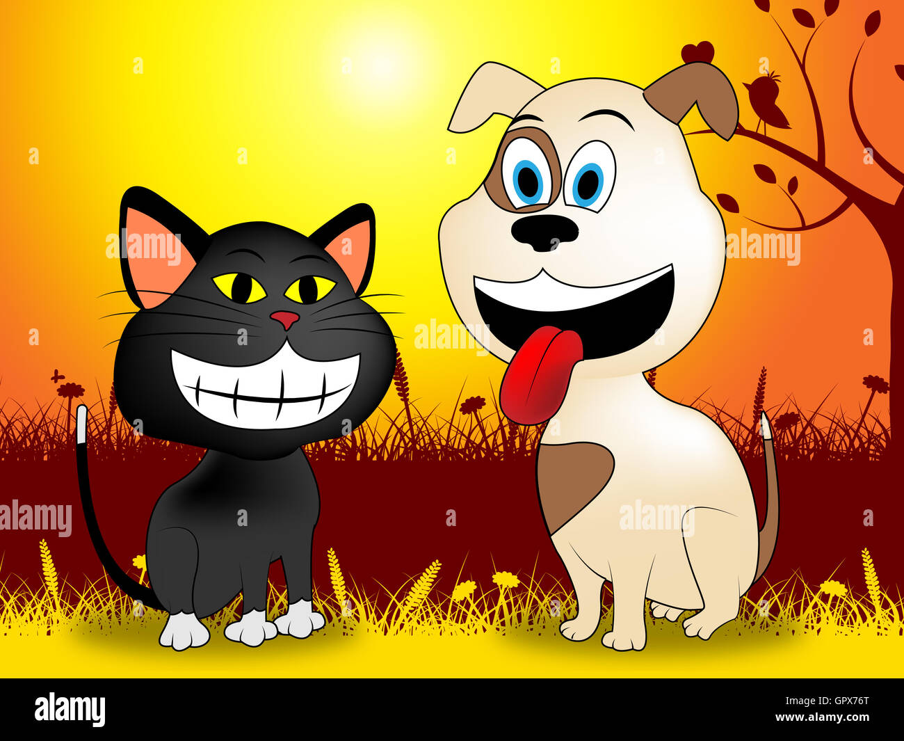 Dog With Cat Meaning Countryside Pets And Puppies Stock Photo - Alamy