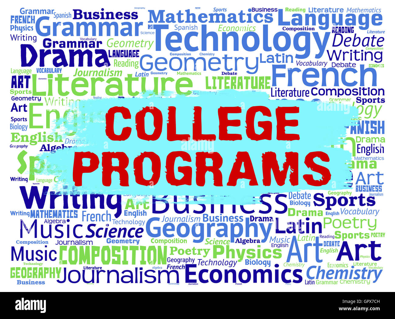 College Programs Indicating Word Schooling And Studying Stock Photo - Alamy