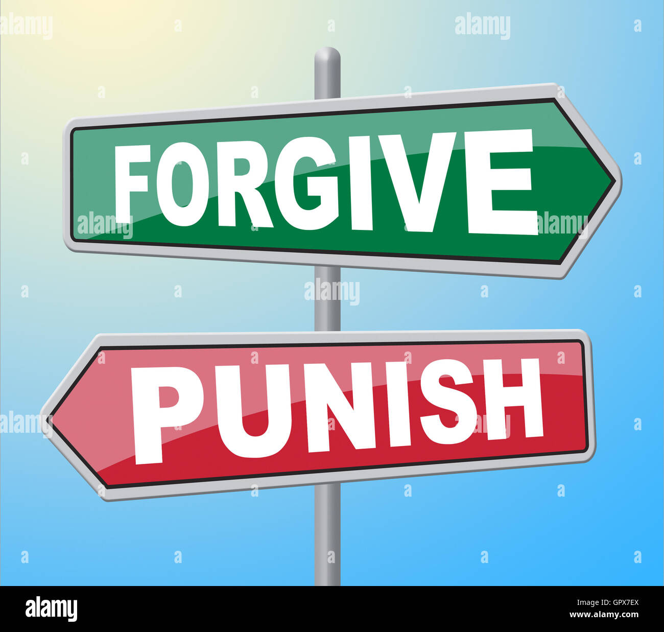Forgive Punish Signs Representing Let Off And Crime Stock Photo - Alamy