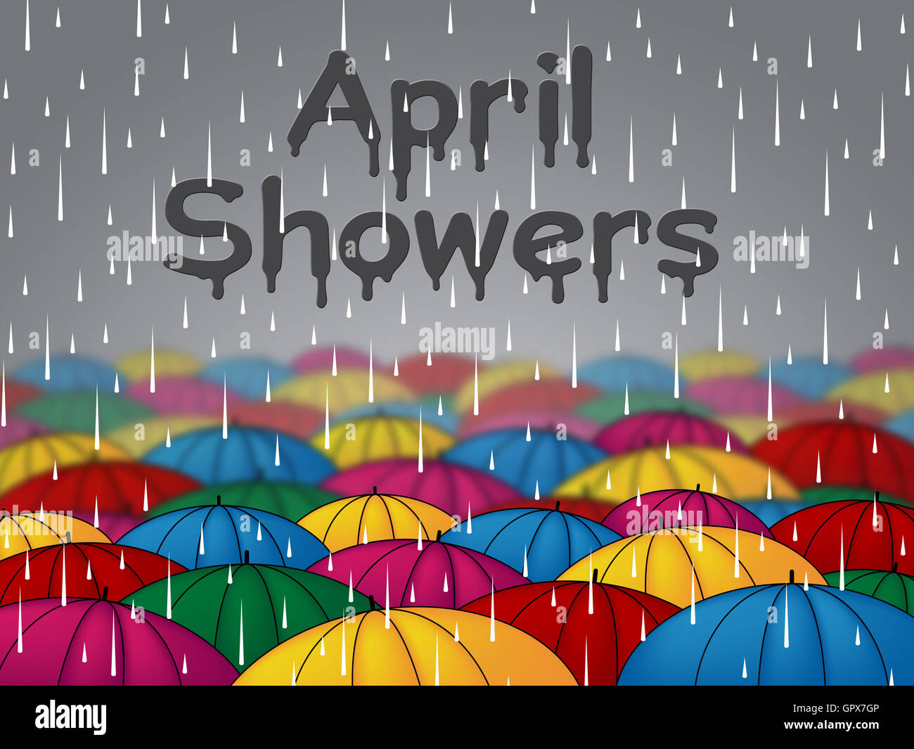 April Showers Indicating Rain Rained And Parasols Stock Photo - Alamy