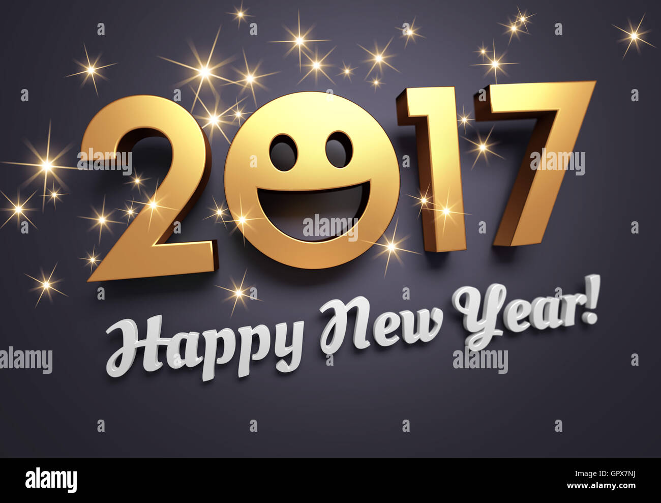 Gold 2017 year type with a smiley symbol on a festive black background ...
