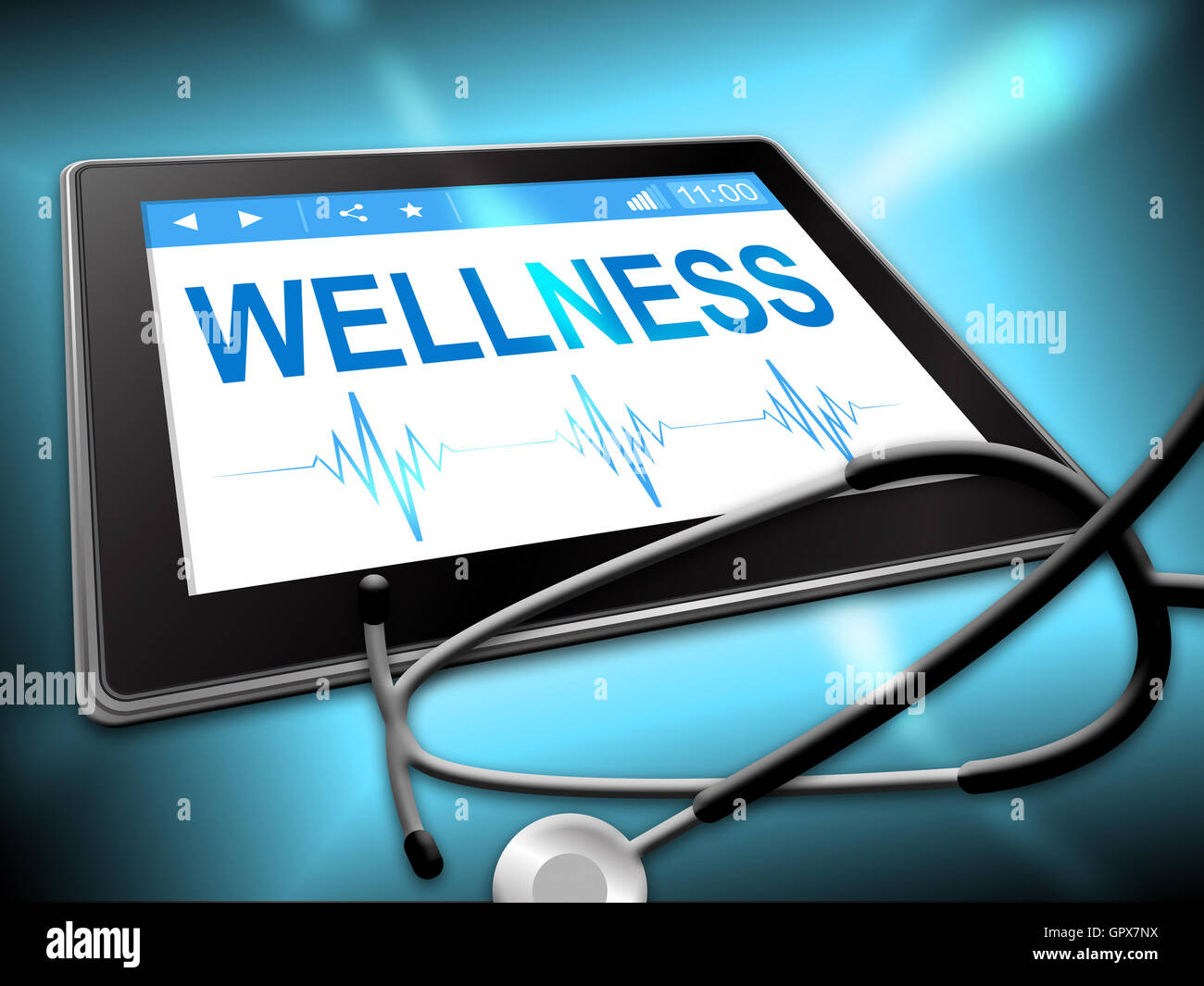 Wellness Tablet Indicating Health Check And Internet Stock Photo - Alamy