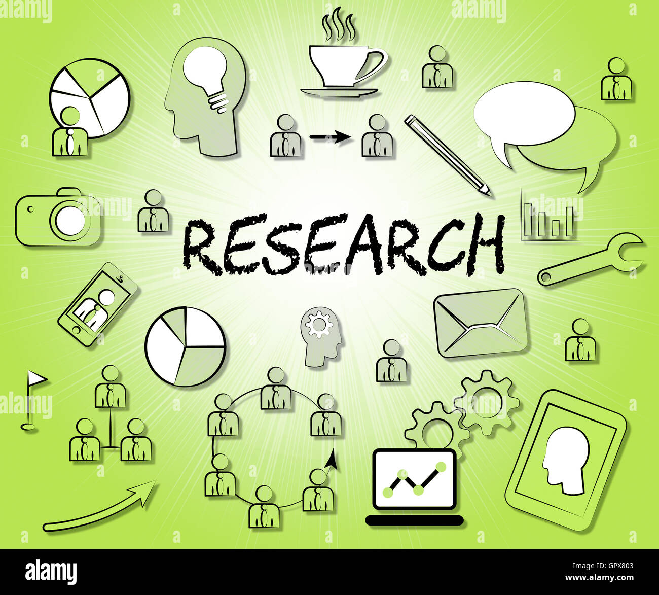 Research Icons Representing Gathering Data And Exploration Stock Photo ...