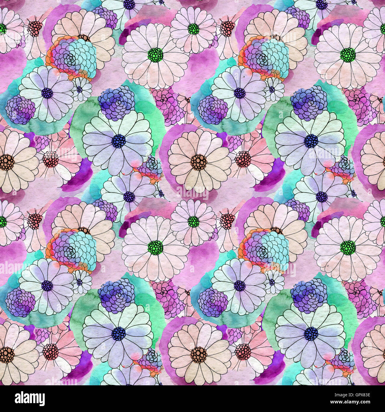 Seamless floral pattern with asters and daisy flowers Stock Photo - Alamy