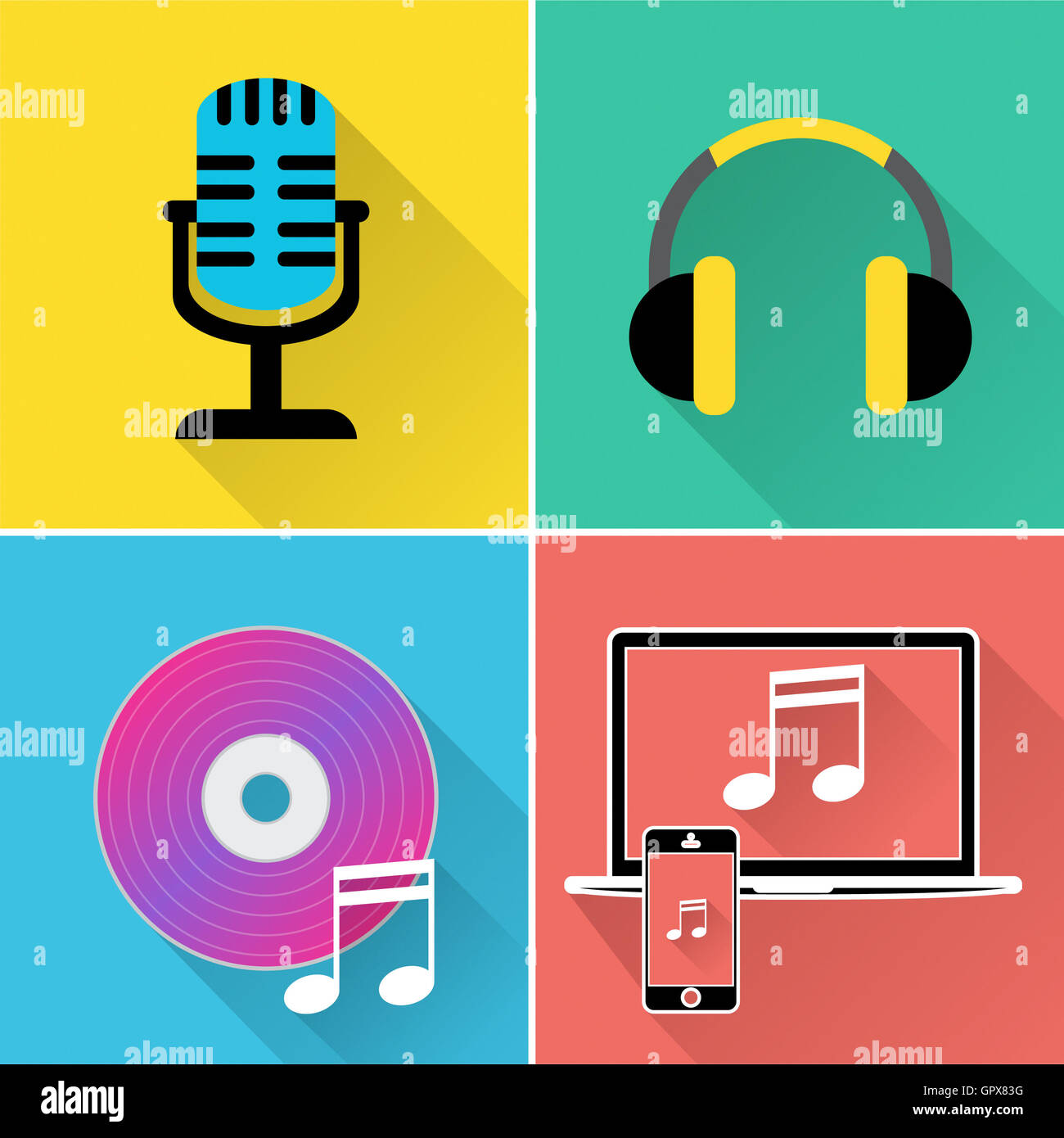 Music Icons Showing Sound Track And Soundtrack Stock Photo - Alamy