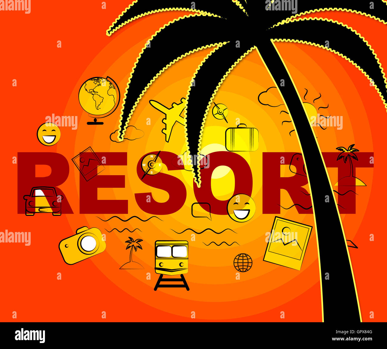 Resort Icons Showing Resorts Word And Hotels Stock Photo - Alamy