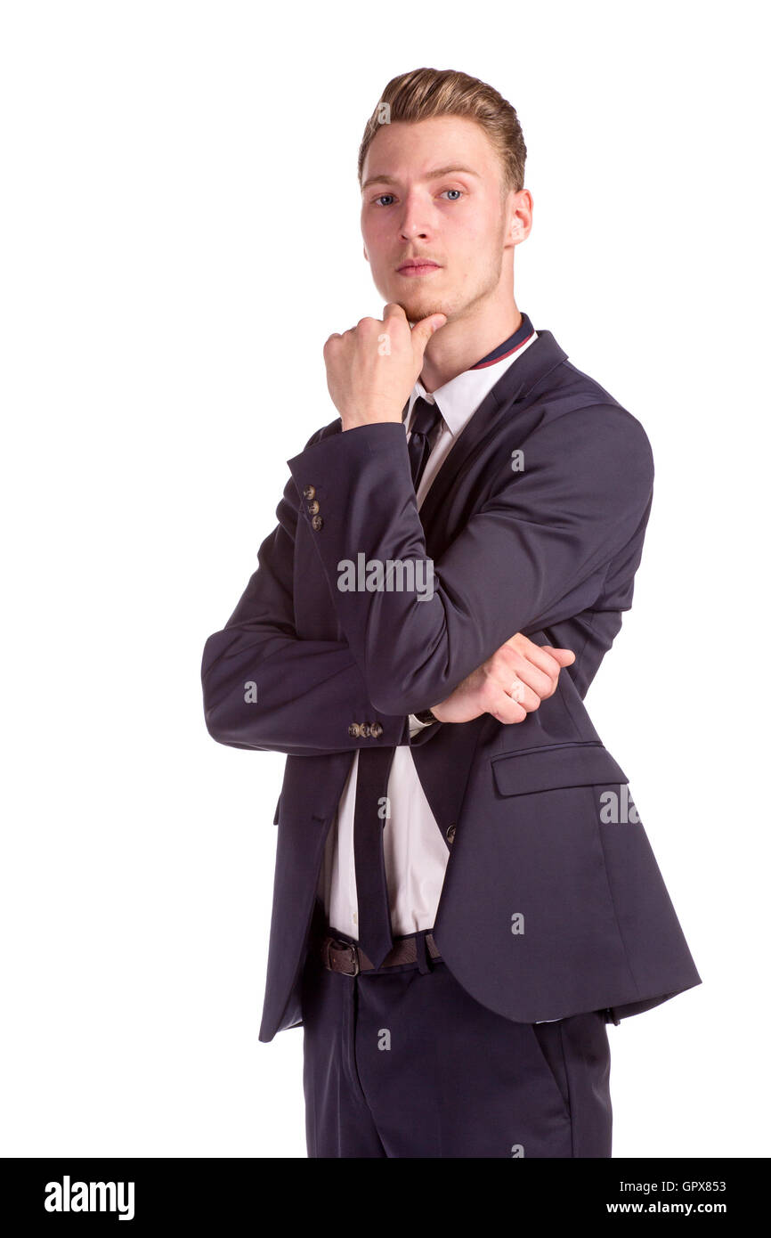 Serious business man thinking. Close up portrait, isolated on white ...