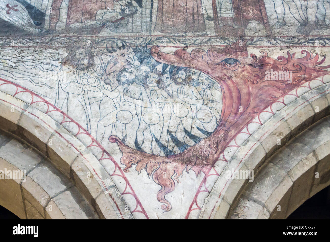 Mediaeval wall painting of the Harrowing of Hell, St. Peter's and St ...