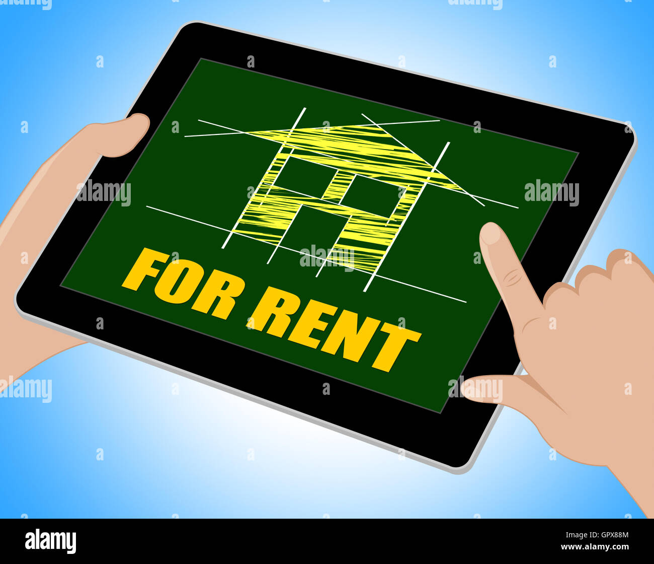 For Rent Showing Layout Apartment And Plans Tablet Stock Photo - Alamy