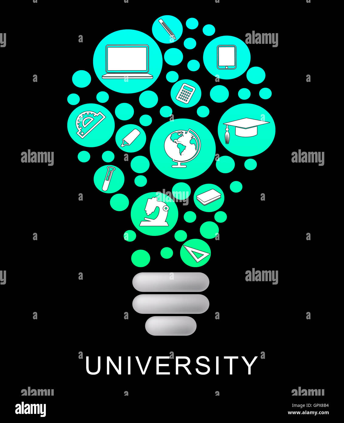 University Lightbulb Representing Power Source And Institution Stock ...