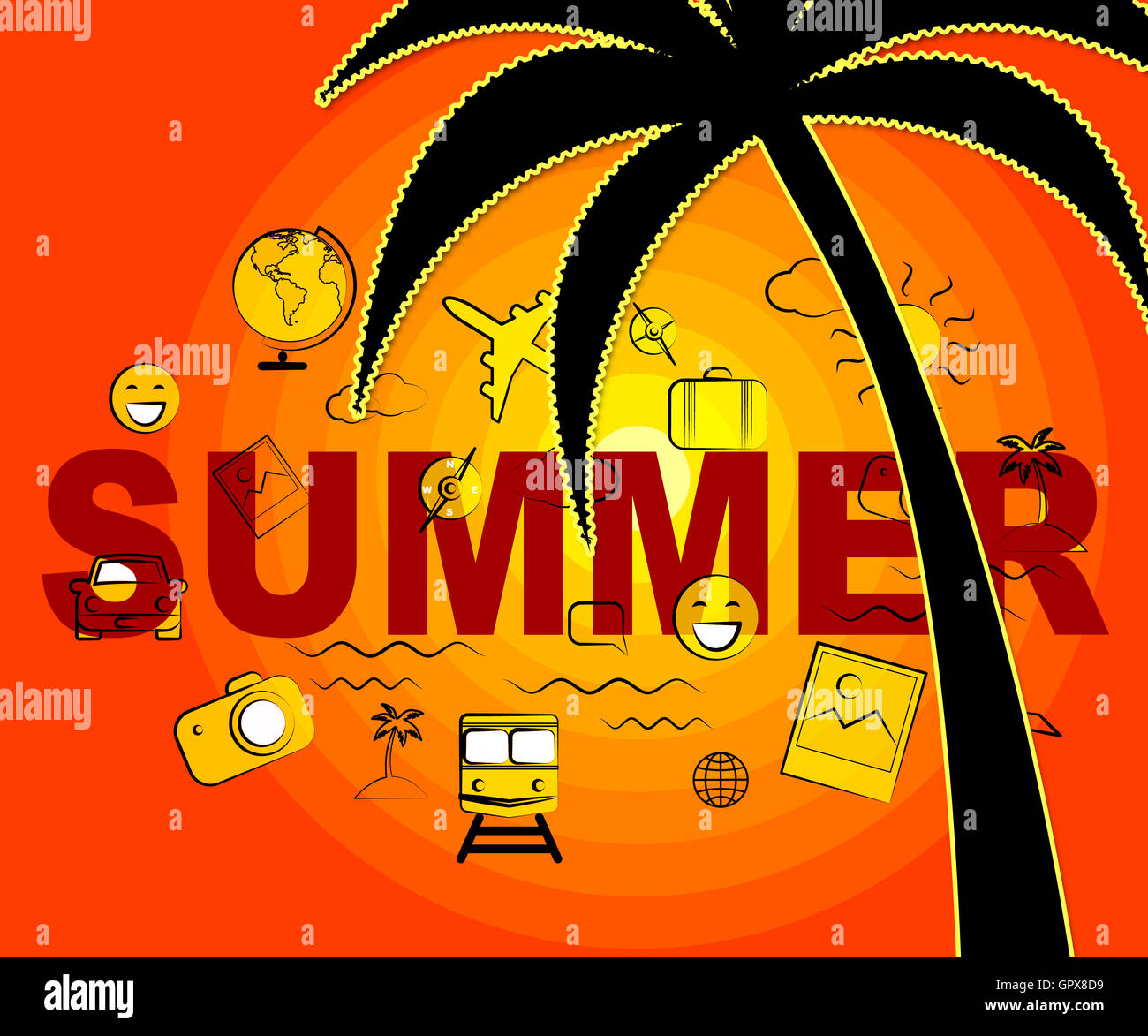 Summer Icons Indicating Season Symbols And Sign Stock Photo - Alamy