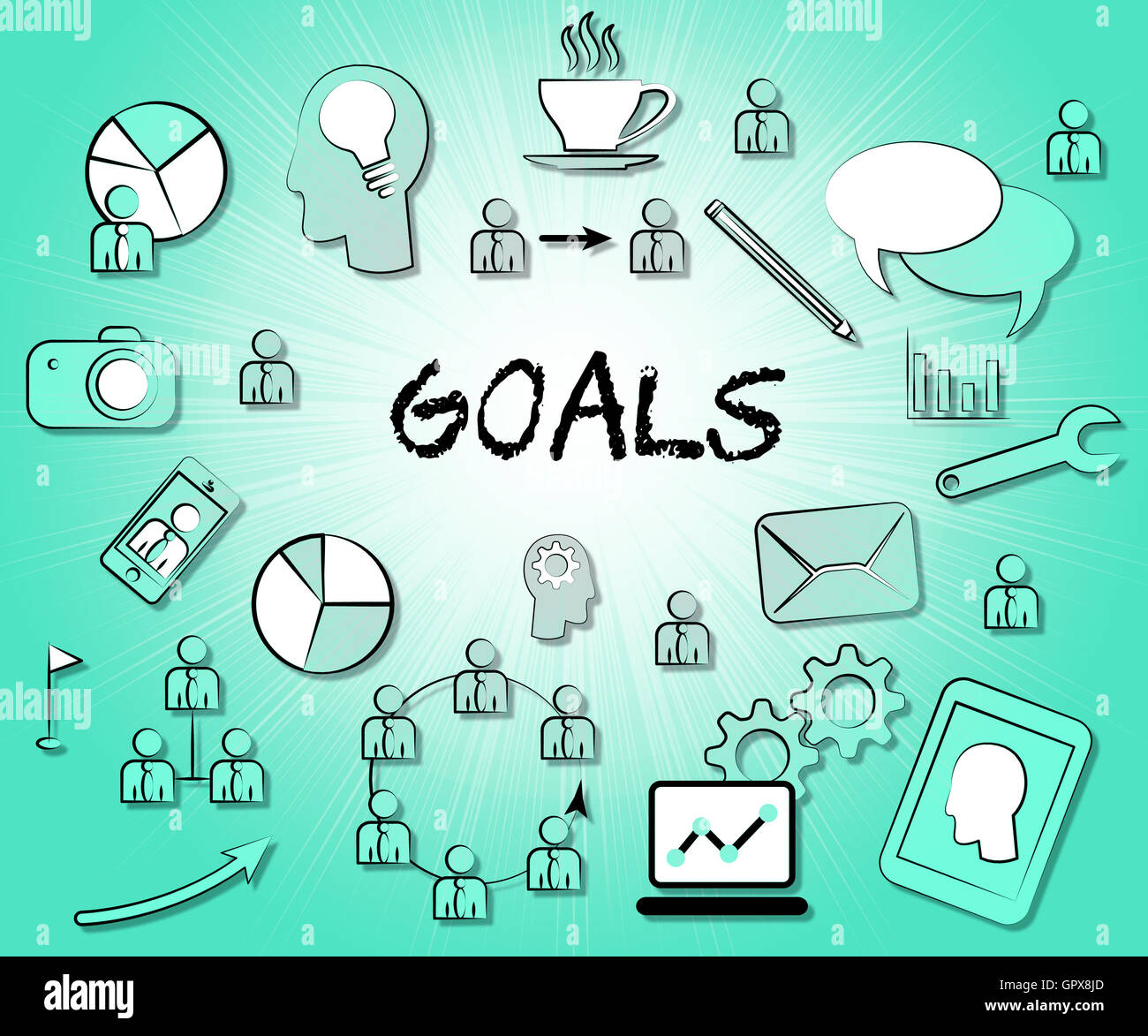 Goals Icons Representing Strategy Target And Scoring Stock Photo - Alamy