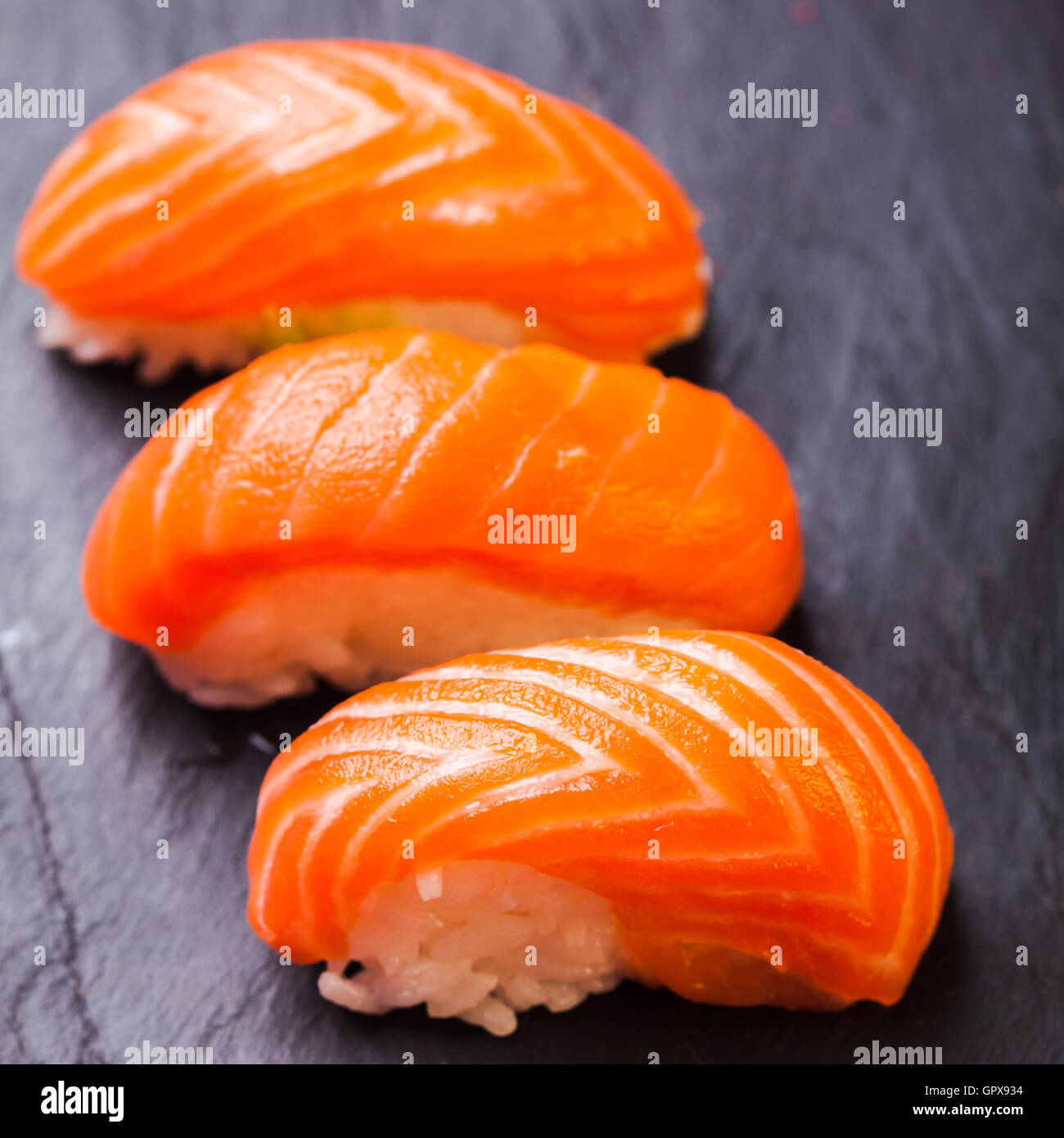 Sake sushi with salmon Stock Photo - Alamy