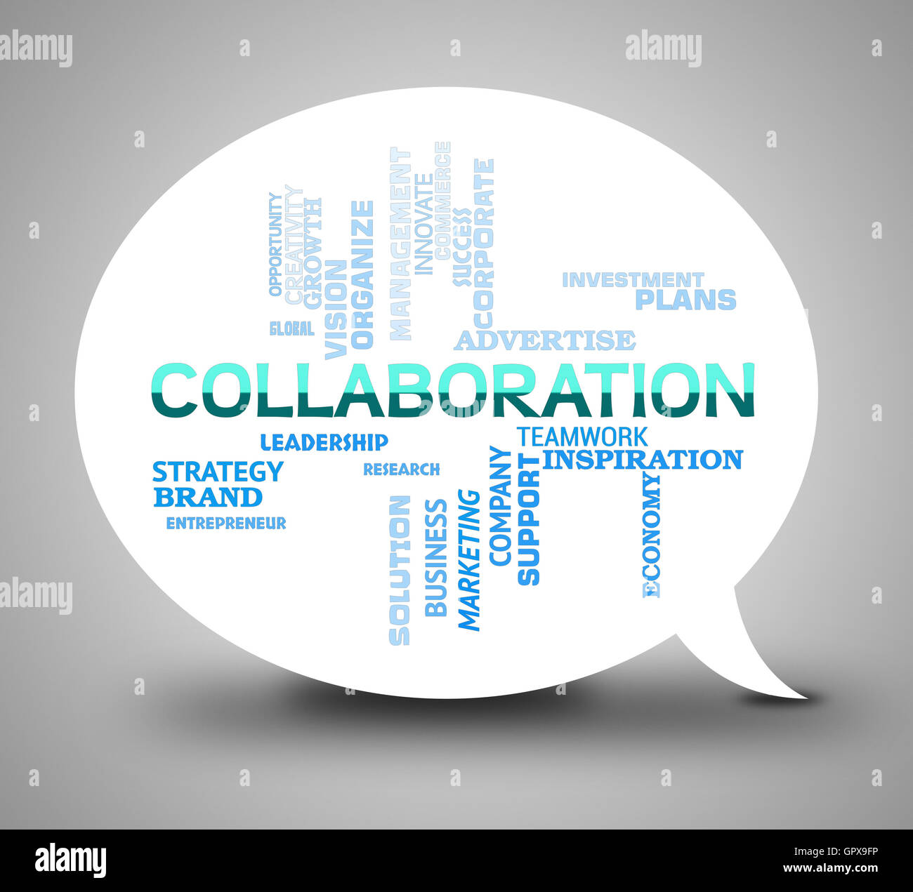 Collaboration Bubble Showing Team Work And Teamwork Stock Photo - Alamy