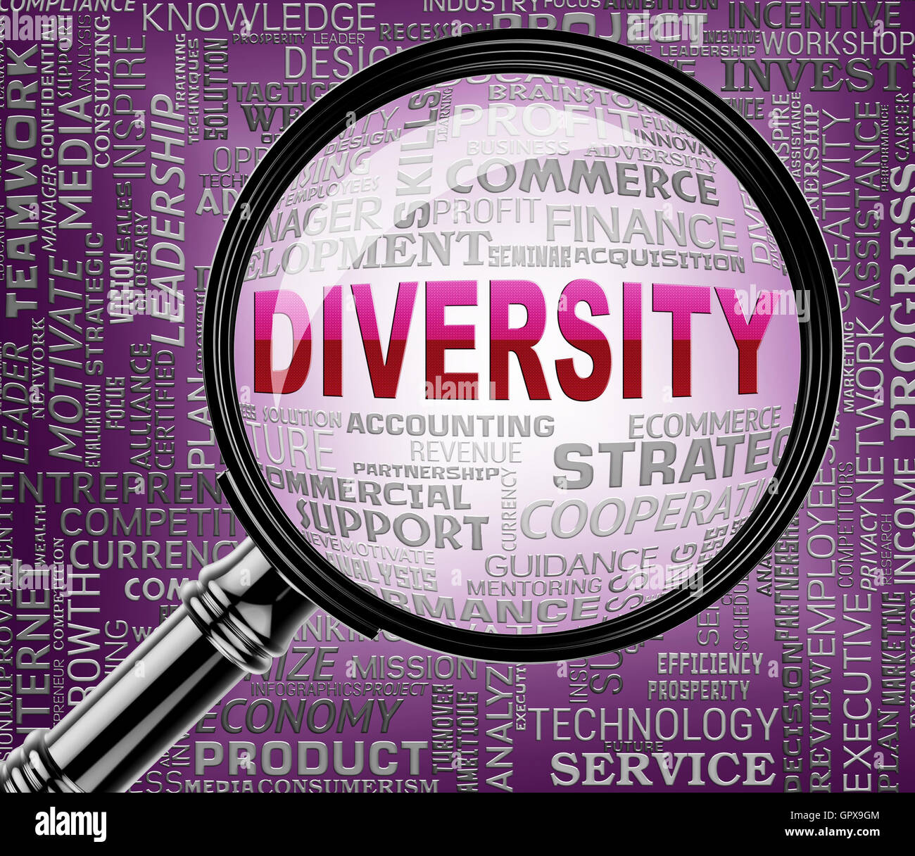 Diversity Magnifier Indicating Mixed Bag And Variety Stock Photo - Alamy