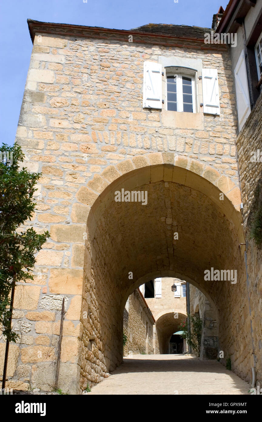 an alley of the medieval village of Castelnaud in the French Dordogne ...