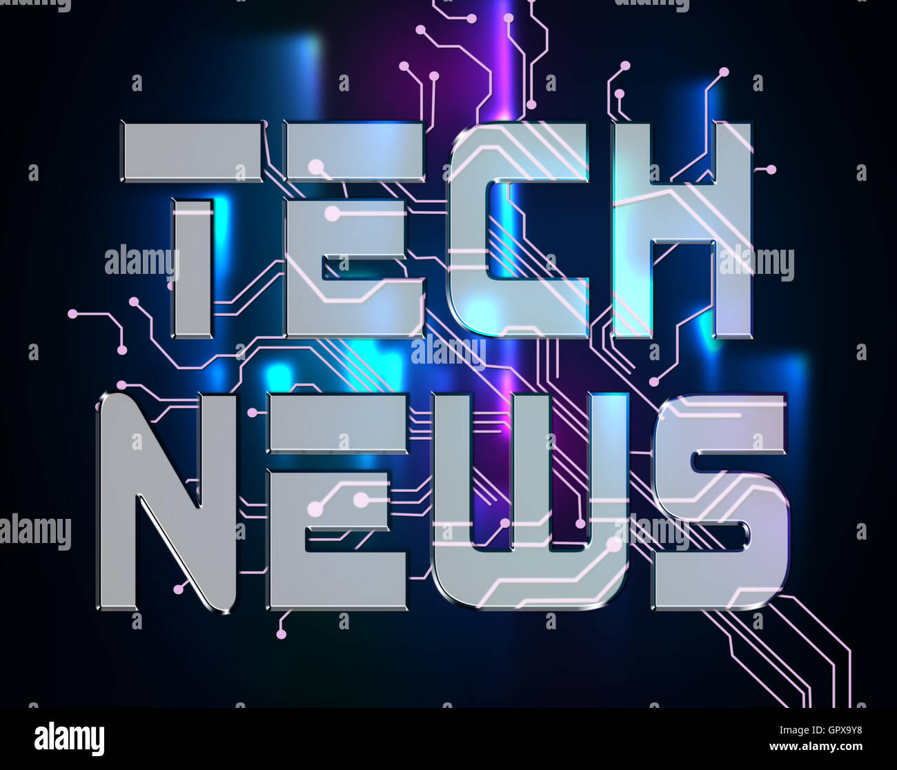 Tech News Representing Technologies Info And High-Tech Stock Photo - Alamy