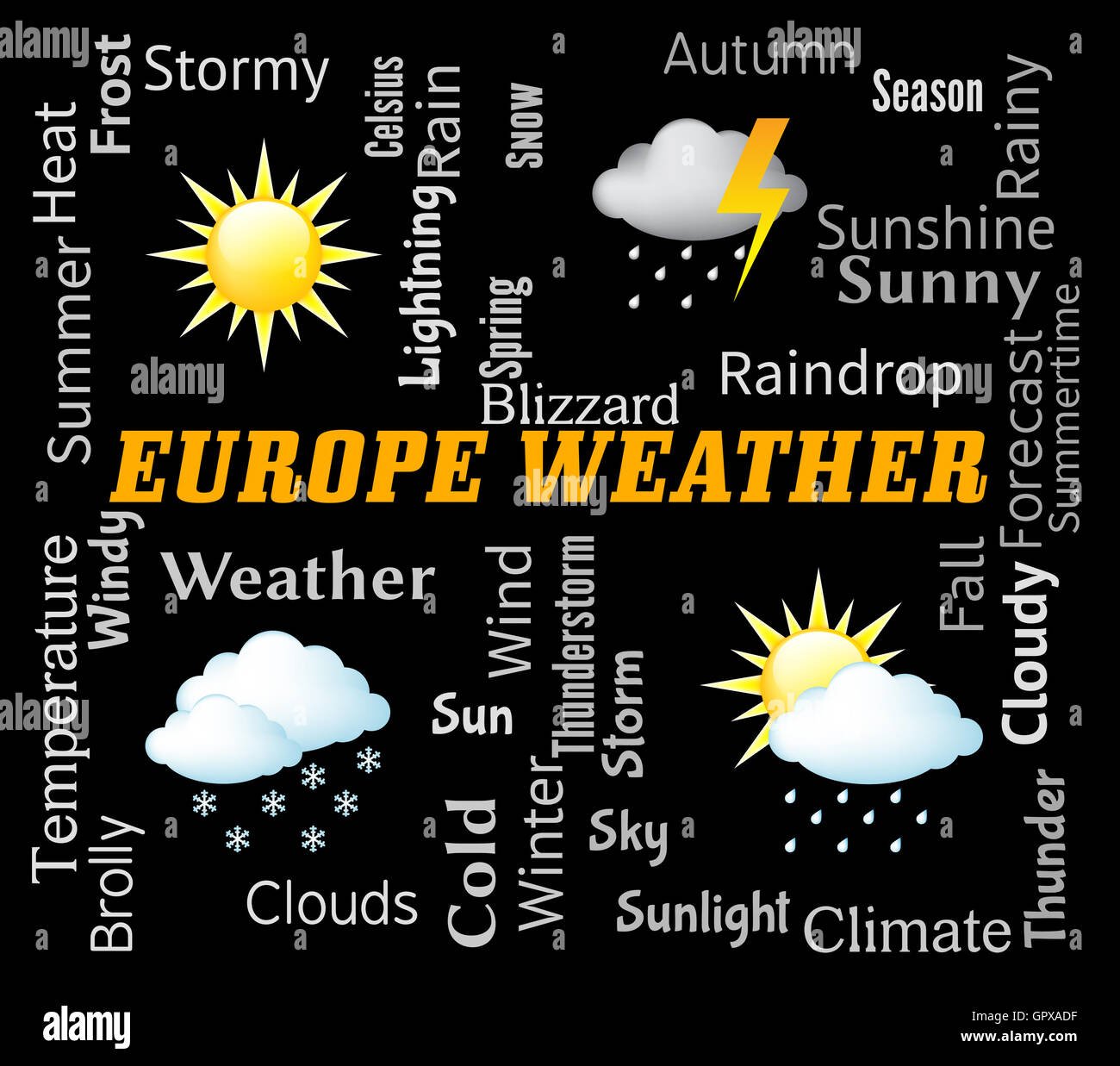 Europe Weather Indicating Meteorological Conditions And Temperature ...